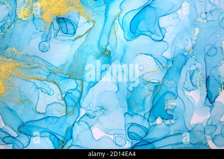 Alcohol ink blue transparent ink drops texture Stock Photo - Alamy