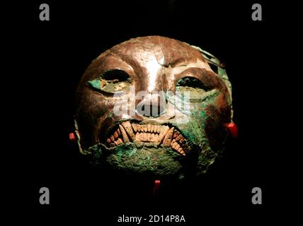 golden mask from the Moche Culture, Museo de la Nacion, Lima, Peru ...