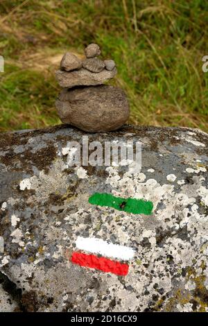 French walker symbols on rocks, Puy de Dome department, Auvergne Rhone ...