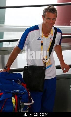 British Olympic Swimmer Mark Foster models the new Speedo swimsuit at a ...
