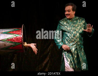 Indian magician P. C. Sorcar Jr. along with his wife Jayashree Devi at ...