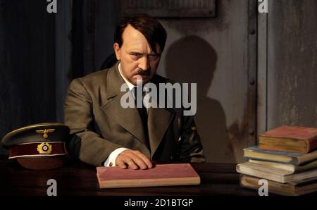 wax figure of Adolf Hitler behind bullet-proof glass, April 1979 ...