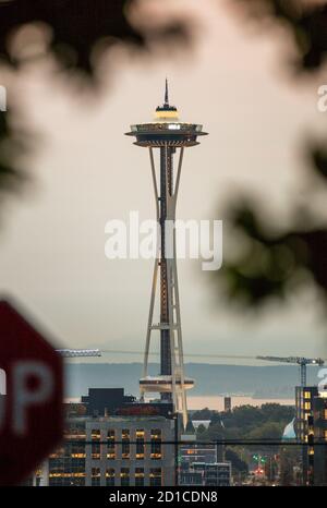 The iconic Seattle Space Needle framed by Chihuly glass at the Chihuly ...