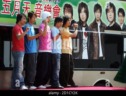 Members of Taiwanese rock band Mayday perform during the Mayday 2018 ...