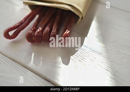 biltong or jerked meat. traditional south african dried meat . biltong ...