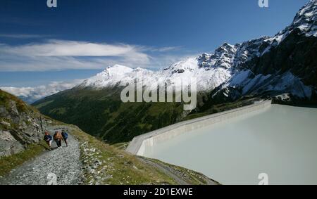 Grande Dixence Dam in Southern Switzerland with the Dix Lake, fed by ...