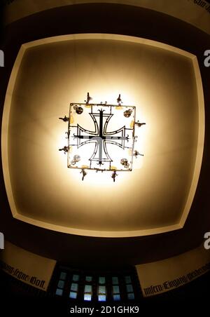 Wooden pulpit with Nazi symbolism, soldier, SA-man and Hitler Youth ...