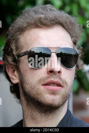 Chris Martin, lead singer of rock band Coldplay performing live at ...