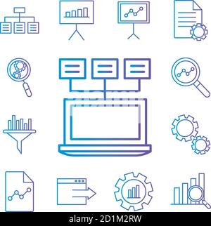 flow chart with lupe line style icon design, Data analysis and information theme Vector ...
