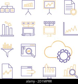 flow chart with lupe line style icon design, Data analysis and information theme Vector ...