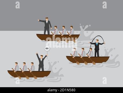 Teamwork with leader in the boat business concept vector illustration ...
