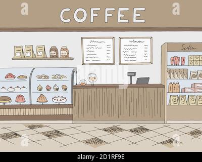Cafe interior graphic color sketch illustration vector Stock Vector Image & Art - Alamy
