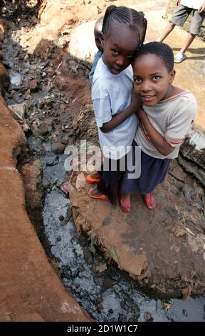 Mathare river, Mathare, Nairobi, Kenya. The Mathare River which is one ...