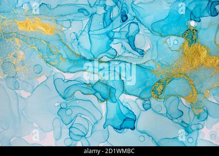 Alcohol ink blue transparent ink drops texture Stock Photo - Alamy