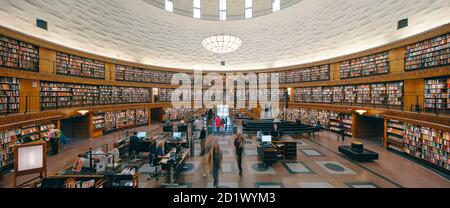 Interior of the rotunda at Stockholm Public Library (Stadsbibliotek ...