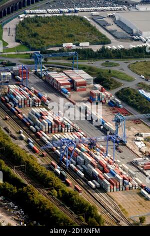 Freightliner container rail terminal, shot from the air, at Runcorn ...