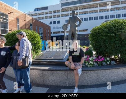 A statue of Sir Samuel Cunard the Canadian founder of Cunard Line ...