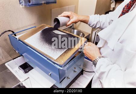Demonstration of an ESDA machine being used to see indentations of ...