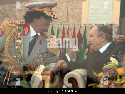 Libya President Muammar Gaddafi during an interview in his tent at his ...