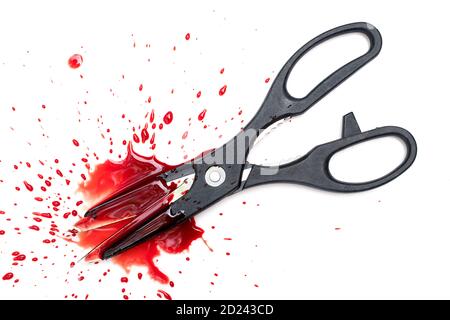 Flat lay image scissor bloody and drop blood on white background Stock ...