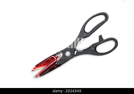 Bloody scissors isolated on white background Stock Photo - Alamy