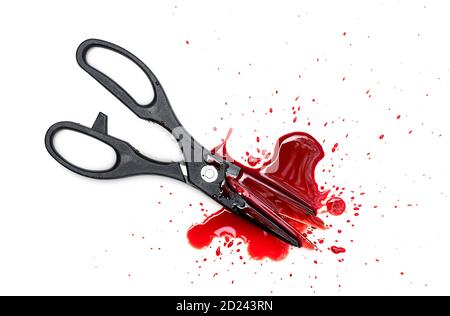Flat lay image scissor bloody and drop blood on white background Stock ...