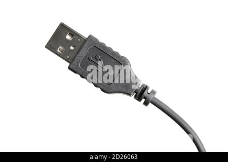 Black USB cable isolated on white background. Close-up Stock Photo - Alamy