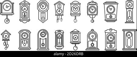 Pendulum clock icons set. Outline set of pendulum clock vector icons for web design isolated on ...