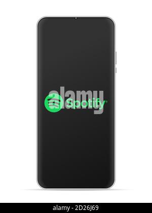 Spotify Logo on Mobile Phone Screen on Green Background with Copy Space ...