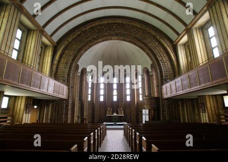 Wooden pulpit with Nazi symbolism, soldier, SA-man and Hitler Youth ...
