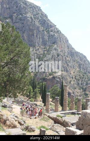 Side view of an ancient Greek Doric temple with columns and entablature ...