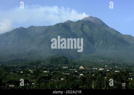 View of Mount Merapi from the village Cangkringan in its south Stock ...