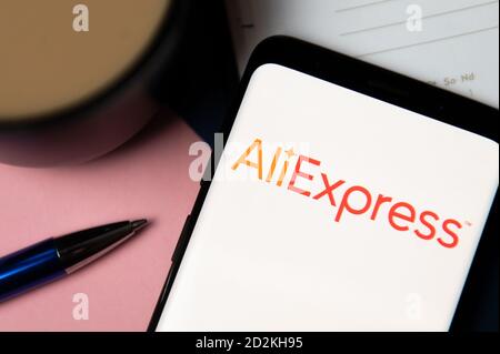 In this photo illustration AliExpress log displayed on a smartphone ...