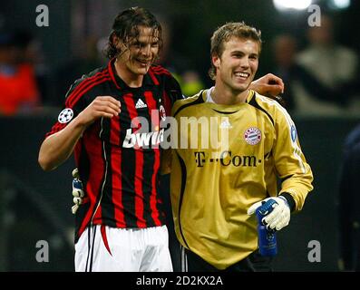 Paolo Maldini of AC Milan wearing a face mask after breaking his nose ...