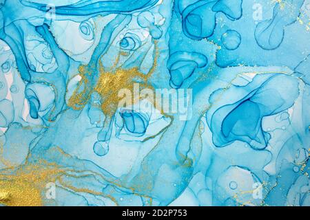 Alcohol ink blue transparent ink drops texture Stock Photo - Alamy