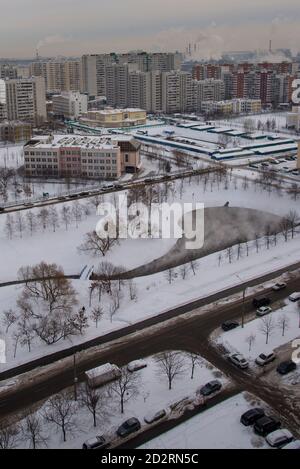 Snow-covered courtyard of residential complex Stock Photo - Alamy