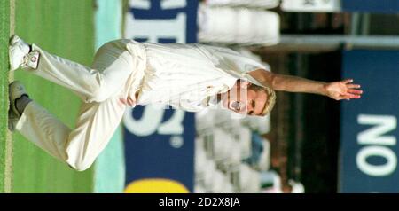 England bowler Dominic Cork in action during today's (Thur) First Test ...