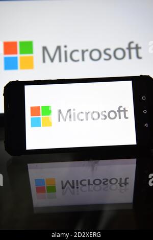 Microsoft logos displayed on screens in London, UK Stock Photo - Alamy