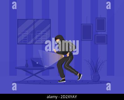 Burglar breaking into house flat color vector faceless character. Home ...