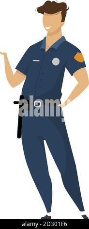 Police officer in uniform semi flat RGB color vector illustration. Male ...