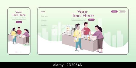 Online grocery store adaptive landing page flat color vector template ...