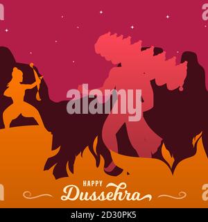 Vector illustration of lord Ram and Ravan silhouette on transparent ...