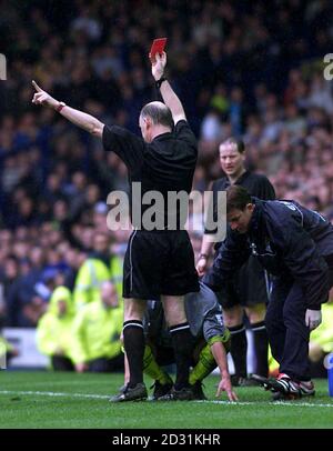 Referee David Elleray shows Manchester United's Roy Keane the red card ...