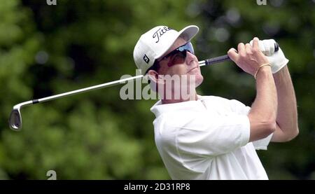 Australia's Stephen Leaney tees off the 15th hole during the first ...
