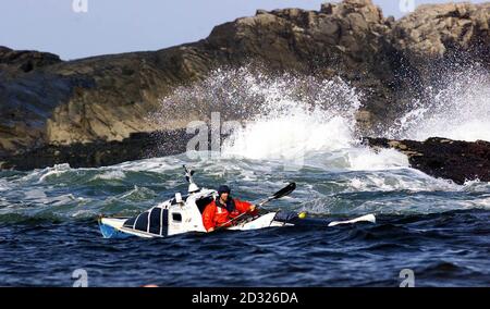 Trans-Atlantic canoeing hero Peter Bray inside his cramped sleeping ...