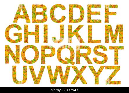 Happy October alphabet letter with red maple leaves decoration on ...