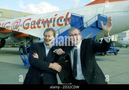Chief Executive of easyJet Ray Webster with plane cabin crew Caroline ...