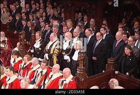 Members of the House of Lords stand during the State Opening of ...