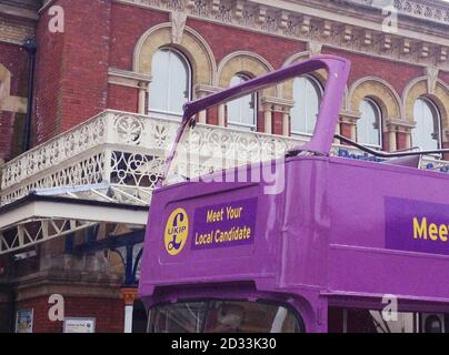 The Ukip campaign bus following a collision with the canopy of the ...