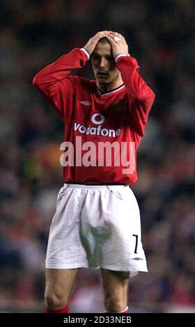 David Beckham of Manchester United signing for fans upon stadium ...